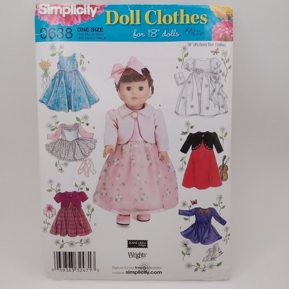 Simplicity | Other | Simplicity Pattern 638 Doll Clothes For 8 Dolls ...